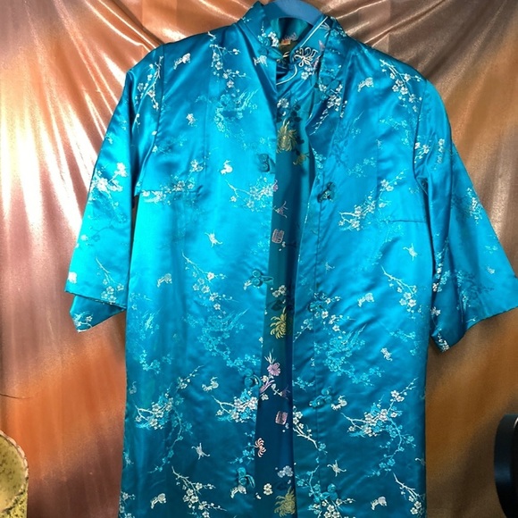 Dresses | Vintage 198s Turquoise Satin Chinese Dress And Overcoat 36 ...